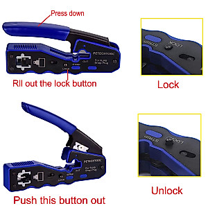 RJ45 Crimp Tool Kit All-in-one Ethernet Crimping Tool Wire Crimper Stripper Cutter for Cat5e Cat6 Cat6a Pass Thrugh Connectors with 10 pieces Cat6 Connectors and 1 piece mini wire stripper