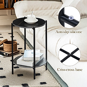 Aimerive Modern 2- Tier Side Table with Removable Marble Tabletop, Small End table with Metal Frame, Modern Round Nightstand for Bedroom, Living Room Coffee Table for Balcony Patio (Black)