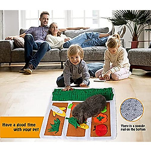 Rabbit Foraging Mat 20" × 20" Machine Washable Polar Fleece Pet Snuffle Mat Encourages Natural Foraging Skills Interactive Games for Bunny, Guinea Pigs, Chinchillas, Small Animals, Dog