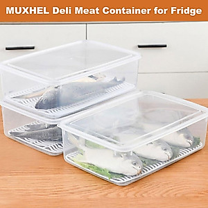 MUXHEL 6 Pcs Food Storage Container for Fridge, X-Large Fruit Storage Containers for Fridge with Lid and Removable Drain Plate, Plastic Freezer Storage Containers for Storing Fruits, Vegetables, Meat