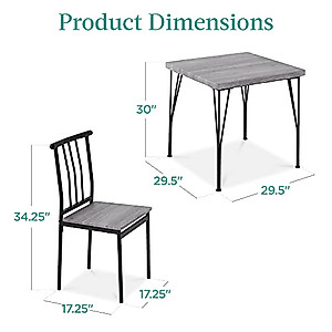 Best Choice Products 3-Piece Dining Set Modern Dining Table Set, Metal and Wood Square Dining Table for Kitchen, Dining Room, Dinette, Breakfast Nook w/ 2 Chairs - Gray
