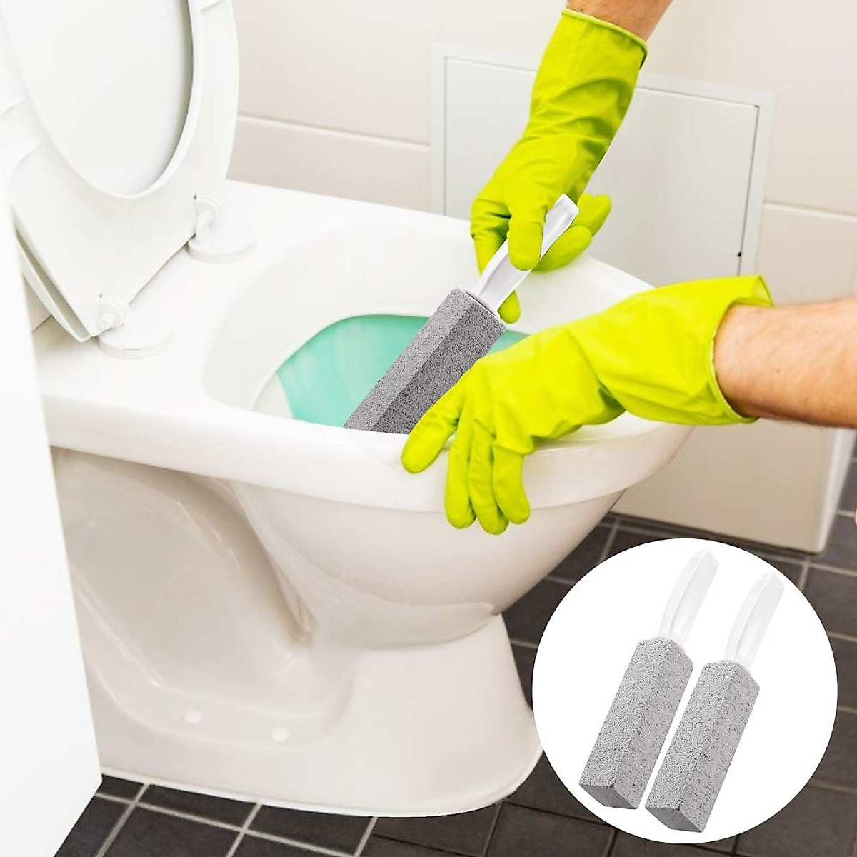 2 Pack Toilet Cleaner Hard Water Build up Remover with Ergonomic Handle, Toilet Bowl Stain Ring Remover, Pumice Stone Toilet Cleaner Tool Stain Hard Water Ring Remover for Toilet, Pool, Bathroom, Sink
