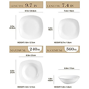 MALACASA Dinnerware Sets, 24-Piece Porcelain Dinnerware Set Plates and Bowls Sets, Gray White Square Dishes Dinner Sets for Dessert, Salad and Pasta, Modern Dish Set for 6, Series Elisa