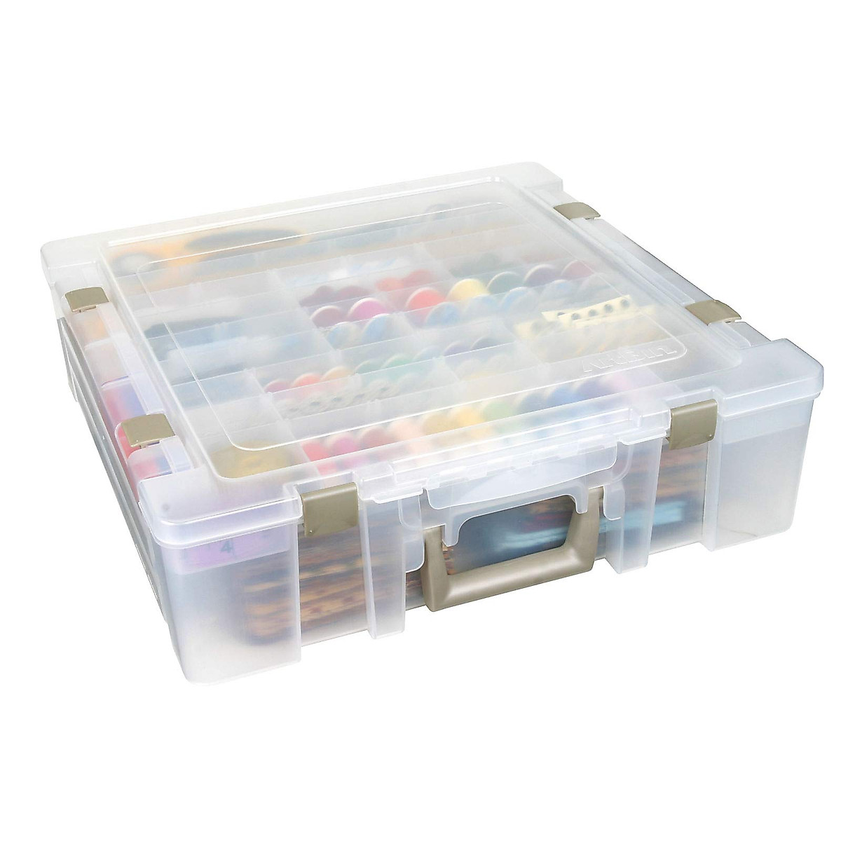 ArtBin 6981AB Super Satchel Deluxe Divided Base, Large Portable Art & Craft Organizer with Drawers, [1] Plastic Storage Case, Clear