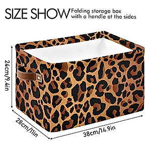 Collapsible Storage Bin Cube Animal Leopard Print Laundry Basket Hamper Toy Cloth Organization Bag with Handle for Pantry Nursery Home Office Shelve,1 PC