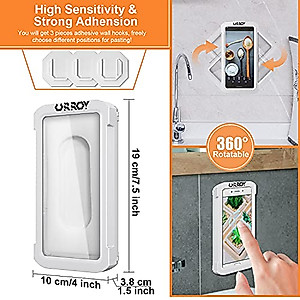 URROY 2021 Upgrade Shower Phone Holder [360° Rotation], Waterproof Wall Mount Shower Phone Case, HD High Sensitivity Cell Phone Universal Bathroom Mirror Shelf Storage Box for Bathtub, Kitchen (White)