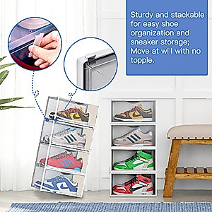 Shoe Box, 12 Pack X-Large Shoe Storage Boxes Clear Plastic Stackable, Transparent Shoe Organizer, Side Profile Shoe Containers for Sneaker Display, Easy Assembly, Shoe Holder Fit for US Size 12