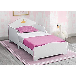 Delta Children Princess Crown Wood Toddler Bed - Greenguard Gold Certified, White/Pink