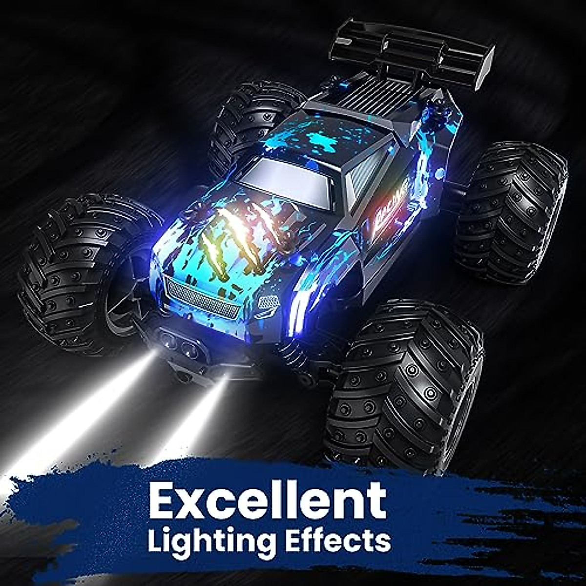 Tecnock RC Cars for Boys 8-12, 1:18 Scale 25 KM/H Fast Remote Control Car for Adults, 2.4GHz 2WD Off Road Monster Truck with 2 Rechargeable Batteries & LED Lights, Toys Gifts for Kids