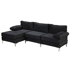 Casa Andrea Milano Modern Velvet Fabric Sectional Sofa, L-Shape Couch with Extra Wide Chaise Lounge