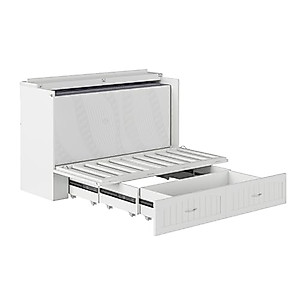 AFI, Aspen Mid-Century Modern Queen Solid Wood Murphy Bed Chest with Mattress in White