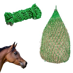 Audoloku Slow Hay Feeder Net with Bottom Ring Hay Bags for Horses Goats 40" Length with 2" Holes Feed Storage Hanging Bag for Stalls Livestock Feeding Supplies
