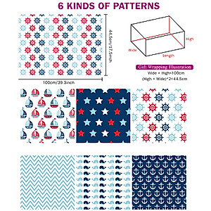WRAPAHOLIC Wrapping Paper Sheet - Nautical Anchors Blue Design for Birthday, Holiday, Wedding, Baby Shower - 1 Roll Contains 6 Sheets - 17.5 inch X 39.3 inch Per Sheet