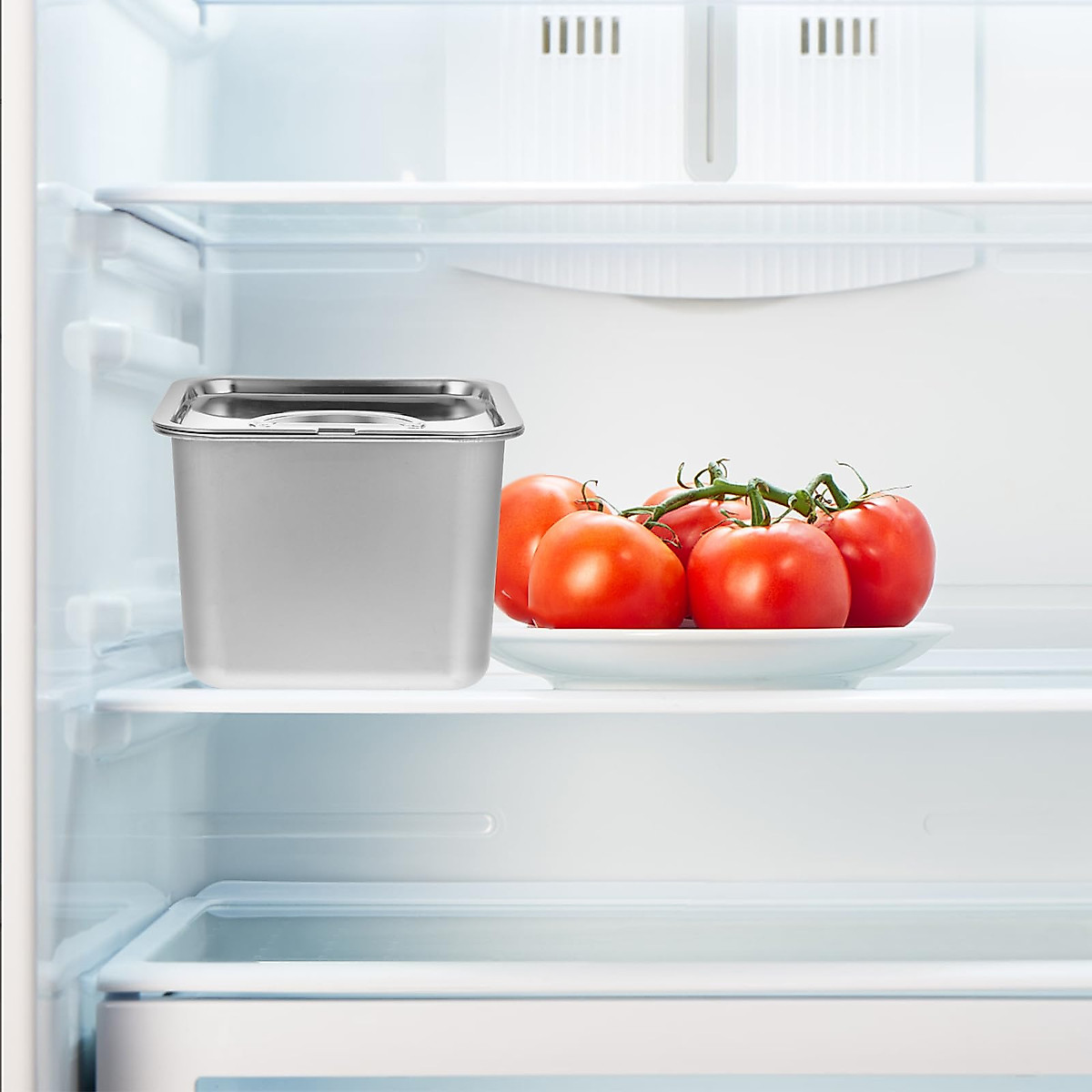 COLLBATH 6.29x6.29x4.72" Stainless Steel Ice Cream Container with Lid Airtight Storage Box for Homemade Ice Cream Yogurt Cold Desserts Easy to Clean