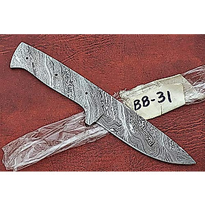 9" Long Straight Back Blank Blade Skinning Knife, Hand Forged Damascus Steel, 4" Scale Space with 3 Pin Hole Space,4.25 inches Cutting Edge