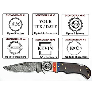 Lara Eagle Personalised Damascus Pocket Knife for Men - 133 Layer Solid Steel Handmade Folding Hunting Knives with Sharpner and Leather Pouch - Best Knife for Camping Hunting Hiking - Father’s Day Gifts for Men Husband Dad