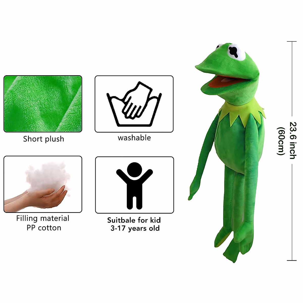 Kermit Frog Hand Puppet, Frog Plush,The Muppets Show, Soft Frog Puppet Doll Suitable for Role Play -Green, 24 Inches