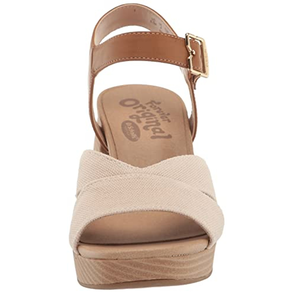 Dr. Scholl's Shoes Women's Mariah Block Heel Sandal Heeled, Light Brown Smooth/Fabric, 6