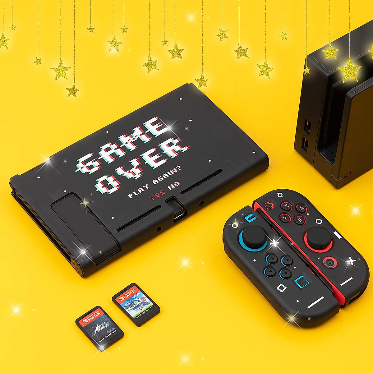 BelugaDesign Game Over Switch Case | Squid Dockable Retro Arcade Cool Cover Shell | Compatible with Nintendo Switch (Switch Standard, Black White)