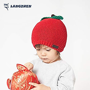 LANGZHEN Toddler Boys Girls Winter Hat Knit Beanie Hat for Fall Kids Baby Cute Warm Cap(Red-Apple,50-52CM)