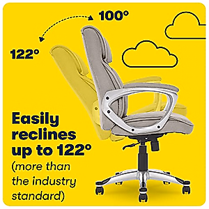 Serta Executive Office Chair Ergonomic Computer Upholstered Layered Body Pillows, Contoured Lumbar Zone, Microfiber, Black Base, Fabric, Grey/Silver