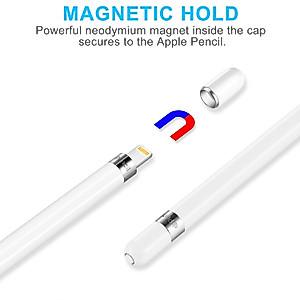 Magnetic Replacement Cap for Apple Pencil 1st Generation - with Silicone Protective Cap Holder (White)