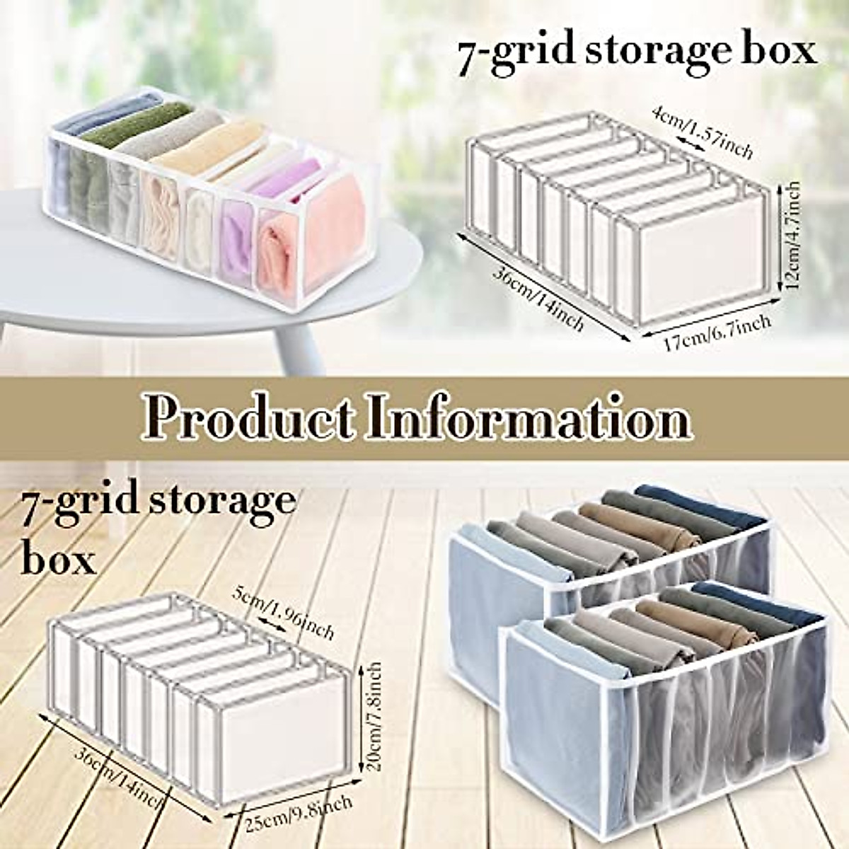 18 Pcs Drawer Organizers for Clothing Wardrobe Clothes Organizer Divider Foldable Mesh Closet Organizers and Storage for T-shirt, Jeans, Pants, Sock, Underwear, Bra (7 Grids, big and small)