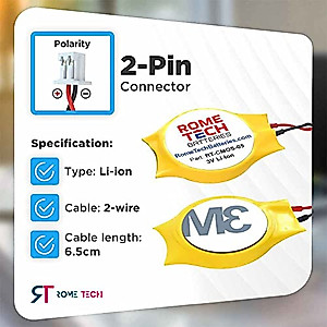 Rome Tech CMOS Battery for Dell Alienware M11x / Dell Alienware M11x R2 / Dell Alienware M11x R3 / Dell Alienware M14x / Dell Alienware M14x R2 - Backup BIOS RTC 3V CR2032 with 2 Pin 2 Wire Cable