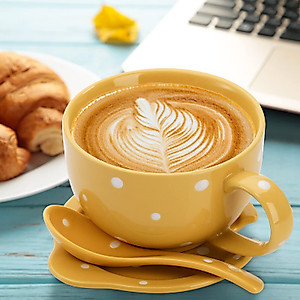 Youeon Set of 2 Jumbo Coffee and Soup Mug Set, 16 Oz Porcelain Oatmeal Mug with Lid and Spoon, Large Cereal Mugs, Multi Purpose Wide Mug for Breakfast, Cereal, Milk, Coffee, Hot Cocoa, Fruit