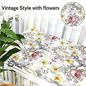 Crib Sheet Jersey Cotton, Fitted Cotton Baby & Toddler Universal Crib Sheets, Floral Crib Sheet Set
