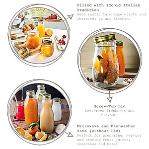 Bormioli Rocco Quattro Stagioni, Glass Canning Jar and Drinking Bottle, 13.5 Oz. with Gold Metal Airtight Lid, Made in Italy.