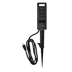 WiOn 50053 Outdoor Wi-Fi Plug-In Yard Stake With Smartphone Or Tablet Automation for up to 12 devices; 3 Grounded Outlets And 6 Foot Cord