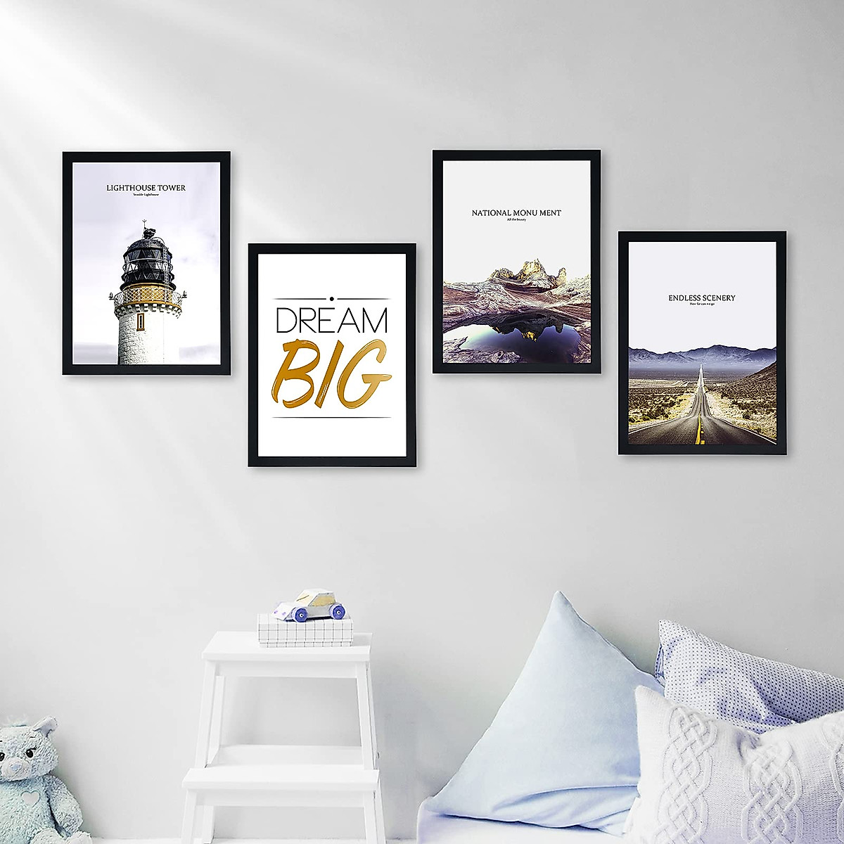 Bemaystar Diamond Art Painting Frames Display Pictures 10x14in/25x35cm Without Mat, Frames for Diamond Art 30x40cm, Black Frame with Lighthouse Photos and Glass
