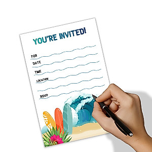 wuguimeii Summer Surf's Up Fun Birthday Party Invitations with Envelopes(20 pack)