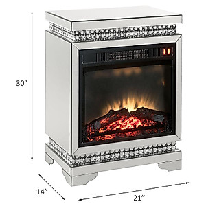 Acme Lotus Electric Wood Fireplace in Mirrored and Faux Ice Cube Crystals