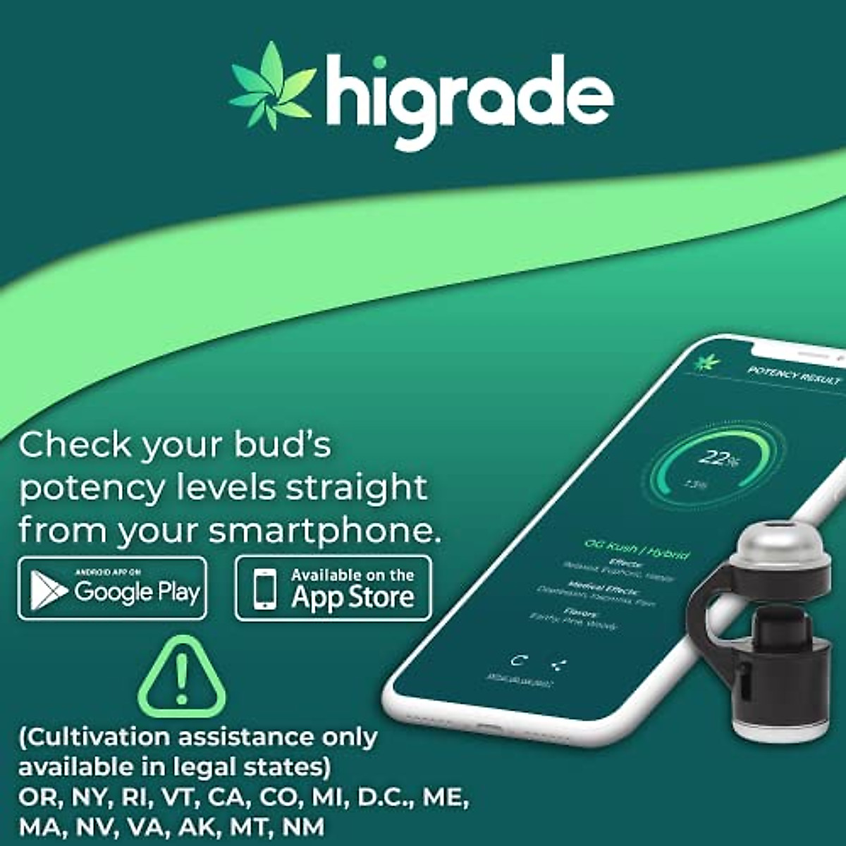 HiGrade Analyzing Scope – Instant Mobile Testing Kit – Accurate Potency Test Kit – Includes: 1 HiGrade Scope, 1 Year HiGrade Pro App Subscription – Cultivation Assistance – for Home Growers
