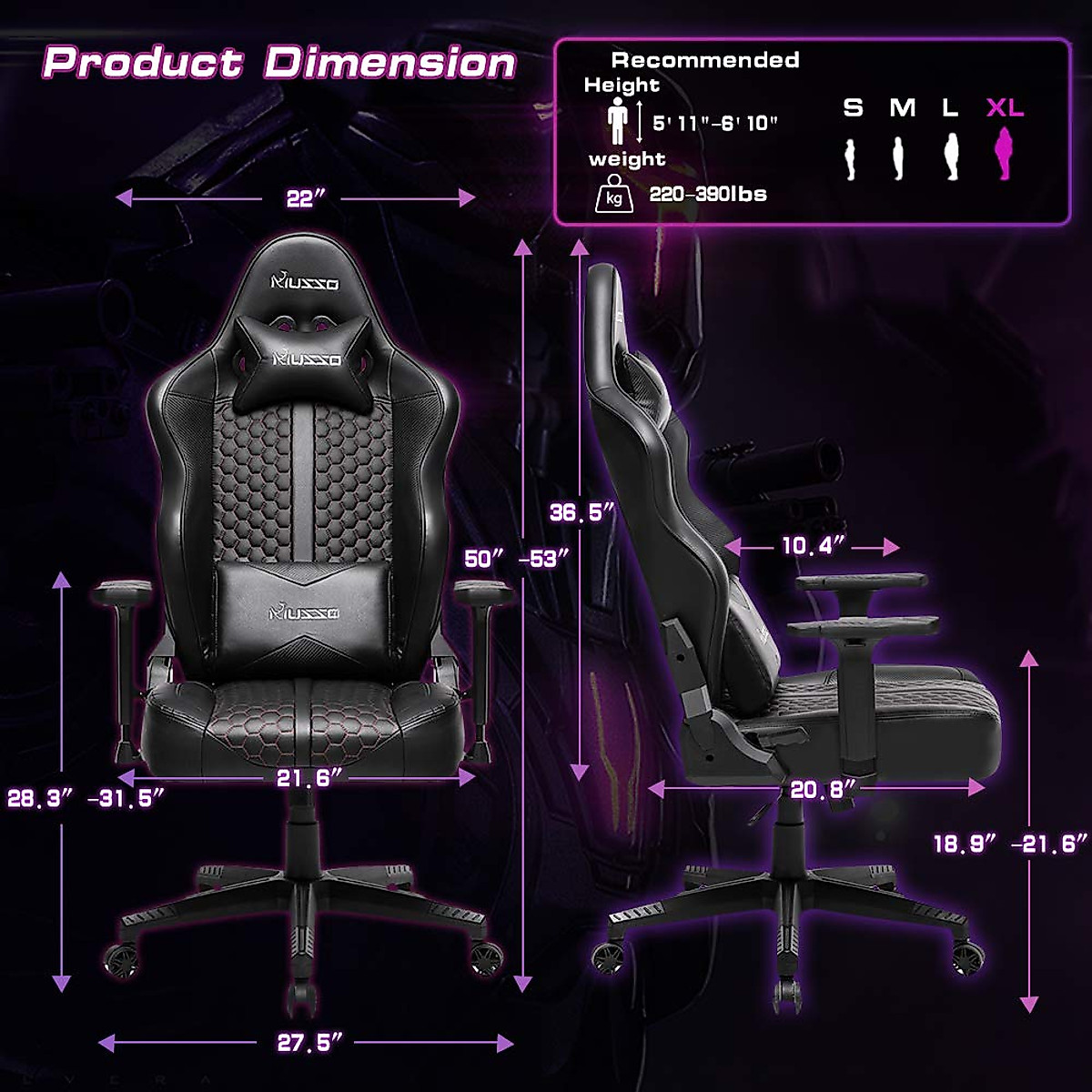 MUSSO Executive Swivel Office Chair, High-Back Racing Gaming Chair, Ergonomic Adjustable Computer Desk Chair, PU Leather Task Chair with Headrest and Lumbar Support (Classic Pattern)…