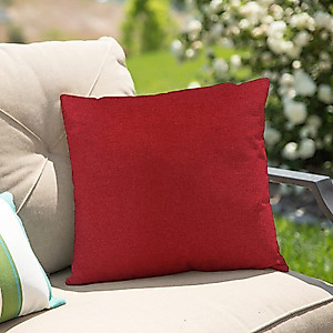 Ruisita 2 Pack 18 x 18 Inches Waterproof Pillow Covers Square Garden Cushion Case Decorative Outdoor Throw Pillow Covers for Home Garden Patio (Red)
