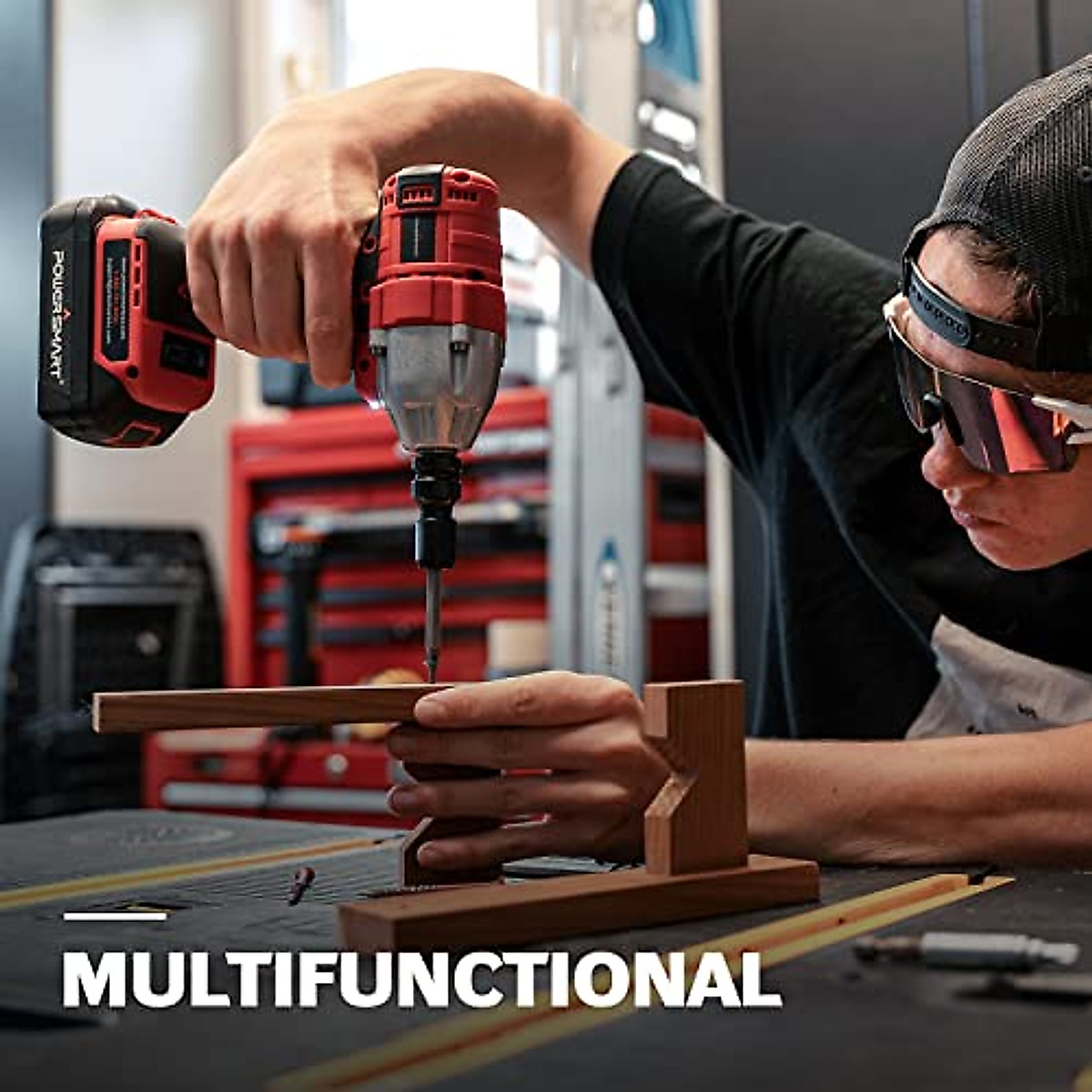 PowerSmart Brushless Cordless Impact Wrench 1/2 In. with Friction Ring, 4.0Ah 20V Battery and Fast Charger, Power Bits/Nut Drivers/Sockets Set Included