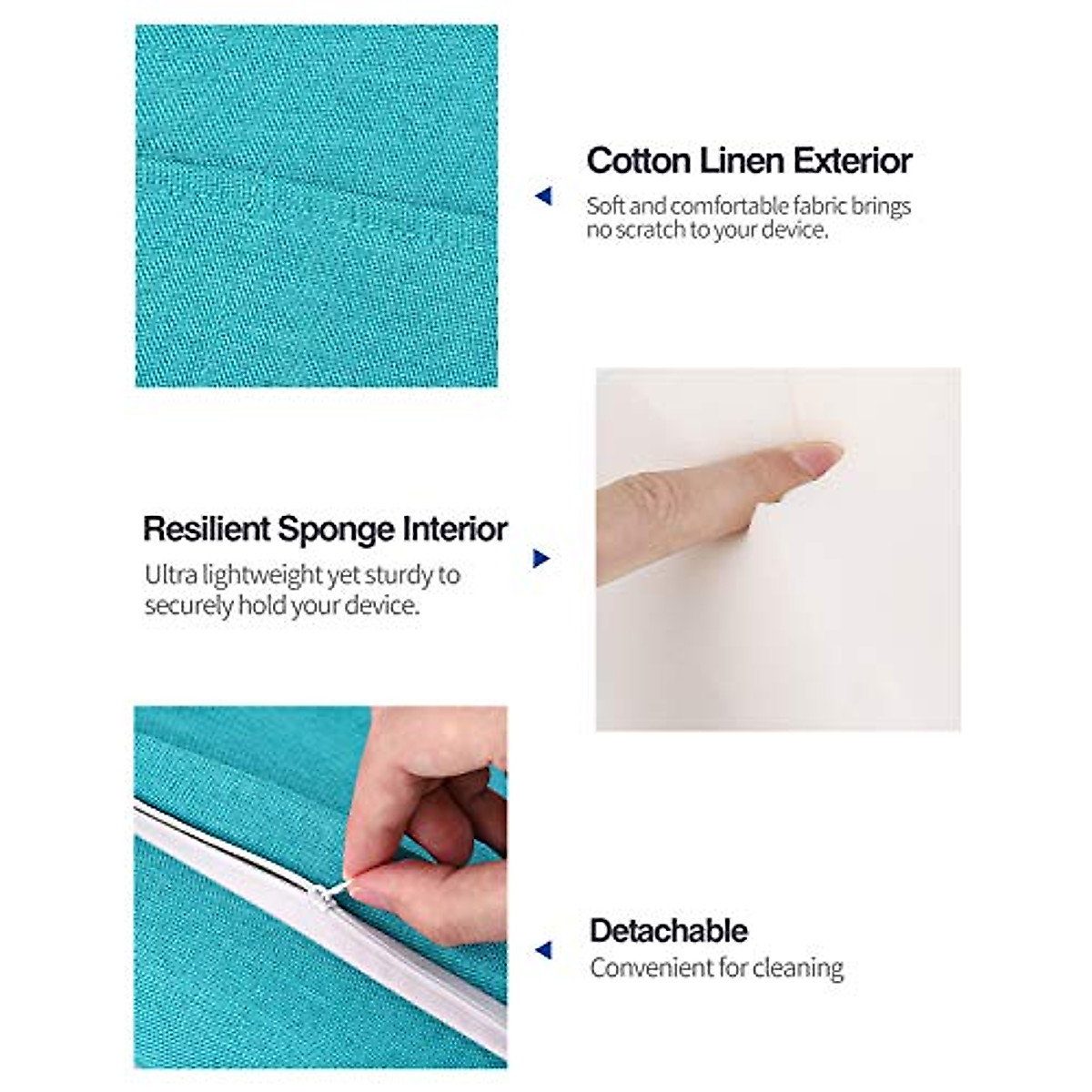 MoKo Tablet Pillow Holder, Pillow for iPad Multi-Angle Soft Tablet Stand Up to 12.9" for Xmas Gift, eReader, Fit with iPad 9, iPad Mini 6,iPad 10th, iPad Pro 11/12.9 2022,Galaxy Tab S9/S9+,Sea Blue