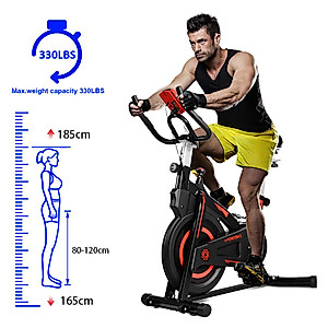 OneTwoFit Indoor Exercise Bike with Monitor,Adjustable Seat & Handlebars Cycling Bike for Home Cardio Workout OT212