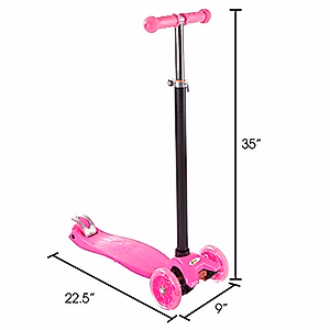 Lil' Rider Kids Scooter-Beginner Adjustable Height Handlebar, 3 LED Light-up Wheels, Kick Scooter-Fun Balance Riding Toy for Girls and Boys (Pink) (80-TK166610P)