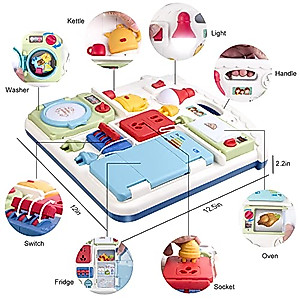 Activity Table for Toddlers 1-3, Pretend Household Appliances Toys, Kids Early Development Learning Toy, Baby Busy Board Activity Toy With Sounds Lights Play Table Toy Gift for Boys Girls 6-12 Months