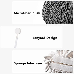 XINOBO 2Pack Chenille Hand Drying Puff Towel Balls, Fuzzy Ball Towel Quick Dry with Hook Hanging, Creative Decorative Bath Towel Set for Bathroom Kitchen - Dry Your Hand Instantly - (Gray & Gray)