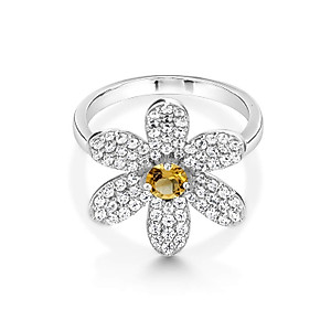 Gem Stone King 925 Sterling Silver 4MM Round Gemstone Birthstone Flower Ring For Women By Keren Hanan | Available in Size 5,6,7,8,9