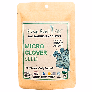 Flawn Seed Kits Micro Clover Seed, Organic Coated, Eco-Friendly, Low Growing, Low Maintenance, Lawn Alternative, Compostable Pouch, Over-Seed up to 500 sqft