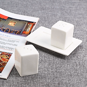 Gaolinci White Porcelain Salt & Pepper Shakers, Salt Shaker Set with Tray