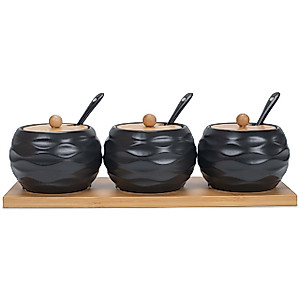 Nat & Jules Round Black 9 ounce Stoneware Spice Container and Tray Set