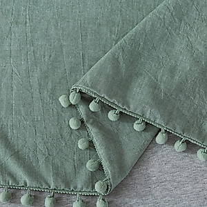 Softta 20x36 Pompom Pillow Shams Pillow Covers 2 pcs Ball Trimmed Cute Pretty Girls Pillowcases 100% Cotton Green Cover Twin/Full/Queen (NO Comforter NO Filling)