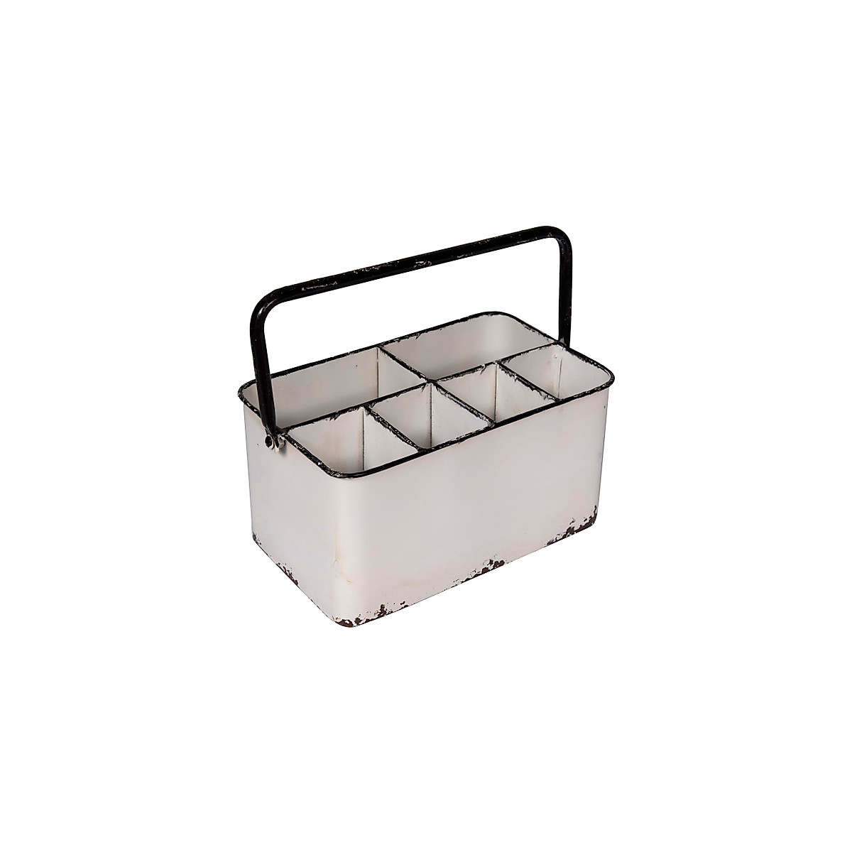 Creative Co-Op Farmhouse Metal Storage Caddy with 6 Compartments and Handle, Distressed White and Black